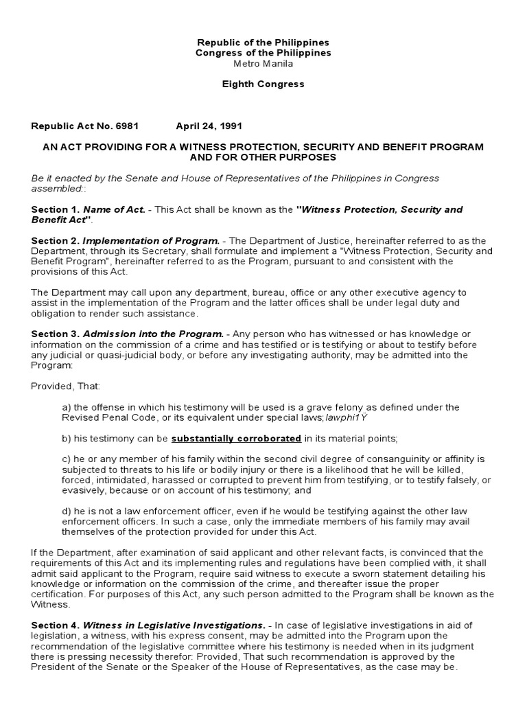 Ra 6981 | PDF | Witness | Perjury