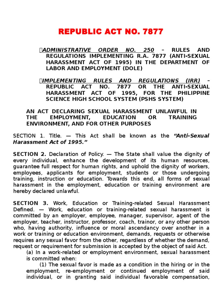 RA 7877 | Sexual Harassment | Harassment