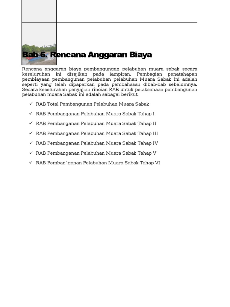Bab 6. RAB Dan BOQ (Pelabuhan Muara Sabak) Last | PDF Bab 6. RAB Dan BOQ (Pelabuhan Muara Sabak) Last | PDF