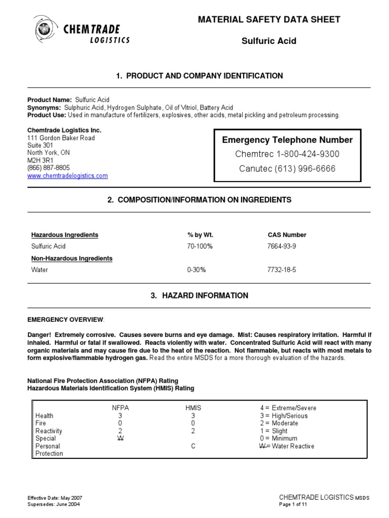 Sulfuric Acid MSDS | Sulfuric Acid | Dangerous Goods