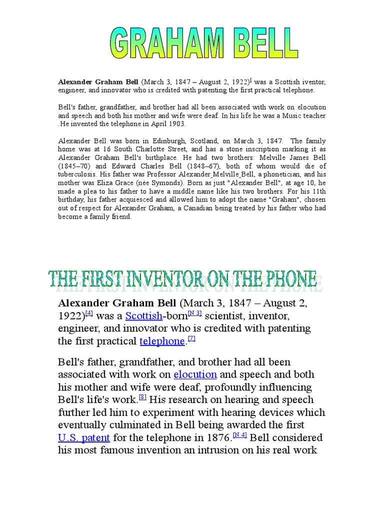 Alexander Graham Bell (March 3, 1847 - August 2,: Scottish Telephone ...