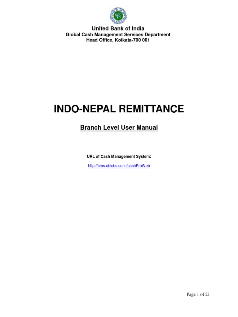 Indo-Nepal Remittance: Branch Level User Manual | PDF | Cheque | Debits ...