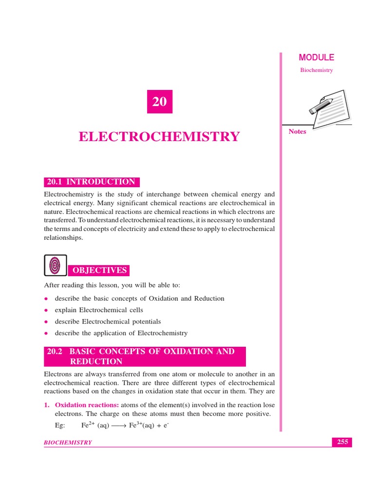 Electrochemistry: Notes | PDF | Redox | Electrochemistry