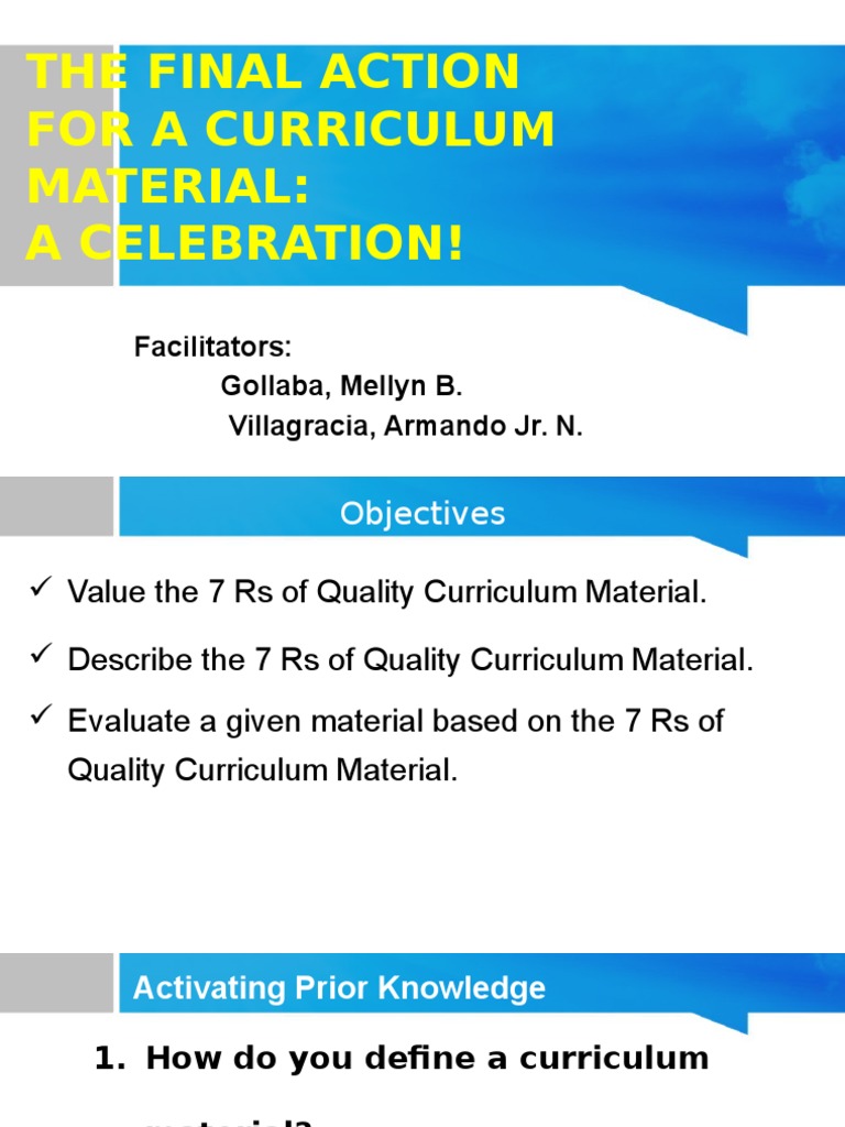7 Rs of Curriculum Materials | PDF | Curriculum | Applied Psychology