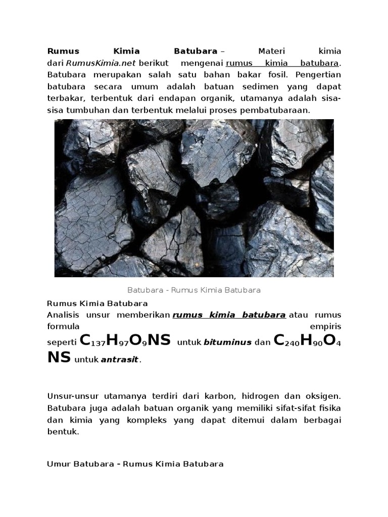 Rumus Kimia dan Jenis Batubara | PDF
