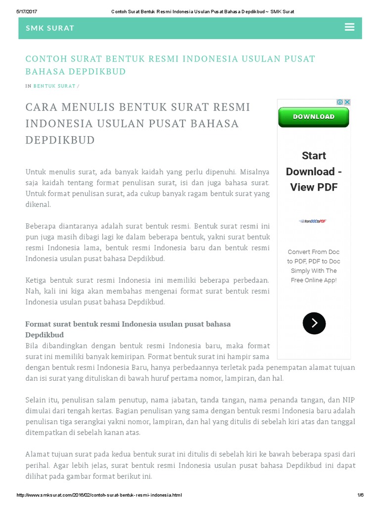 Format Surat Resmi Usulan Depdikbud | PDF | Karier & Perkembangan