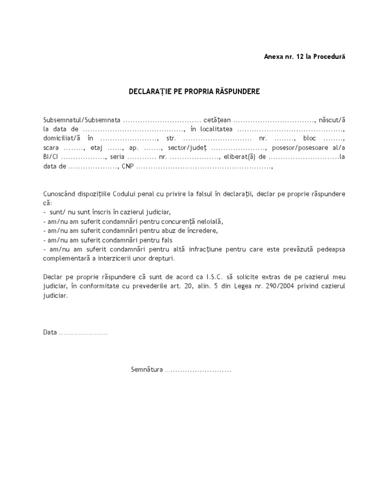 Cerere Autorizare - ANEXA 12 | PDF