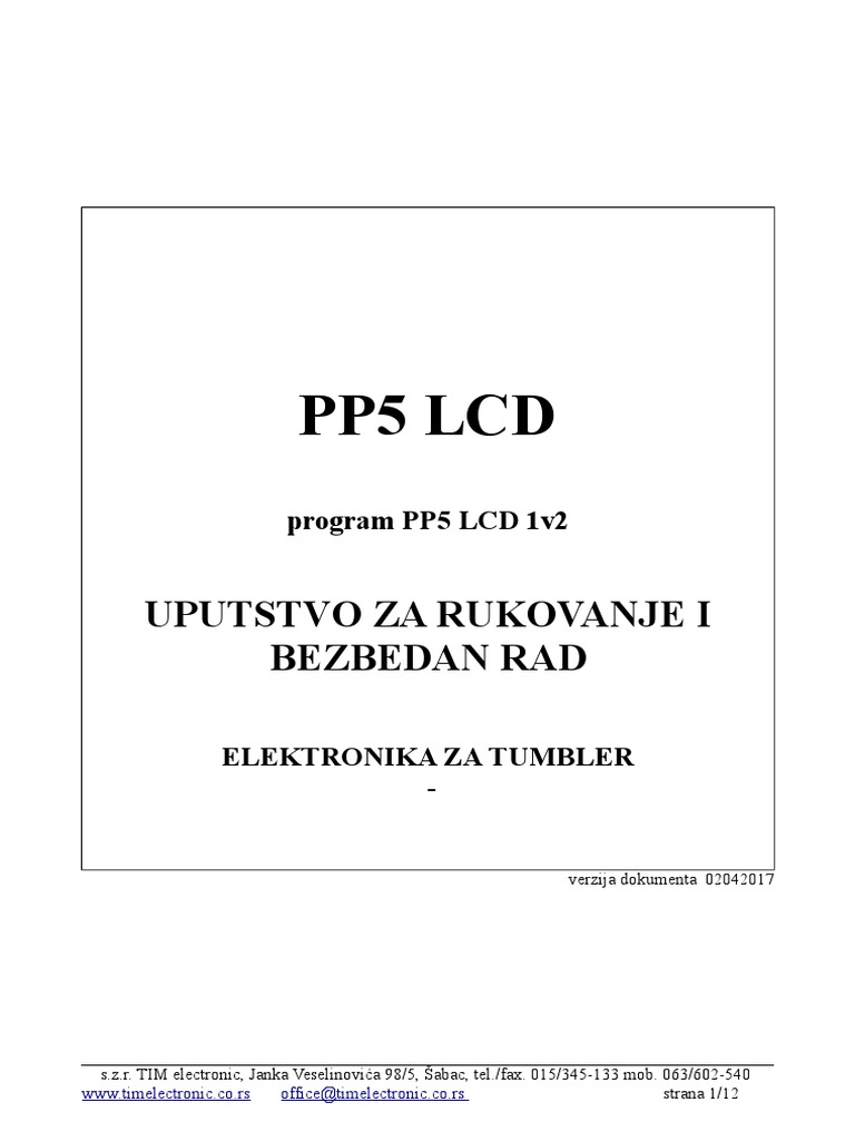 Uputstvo Za Rukovanje Tumbler PP5 LCD | PDF
