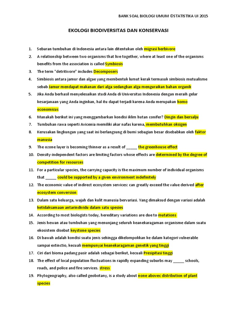 Bank Soal Ekologi & Konservasi | PDF