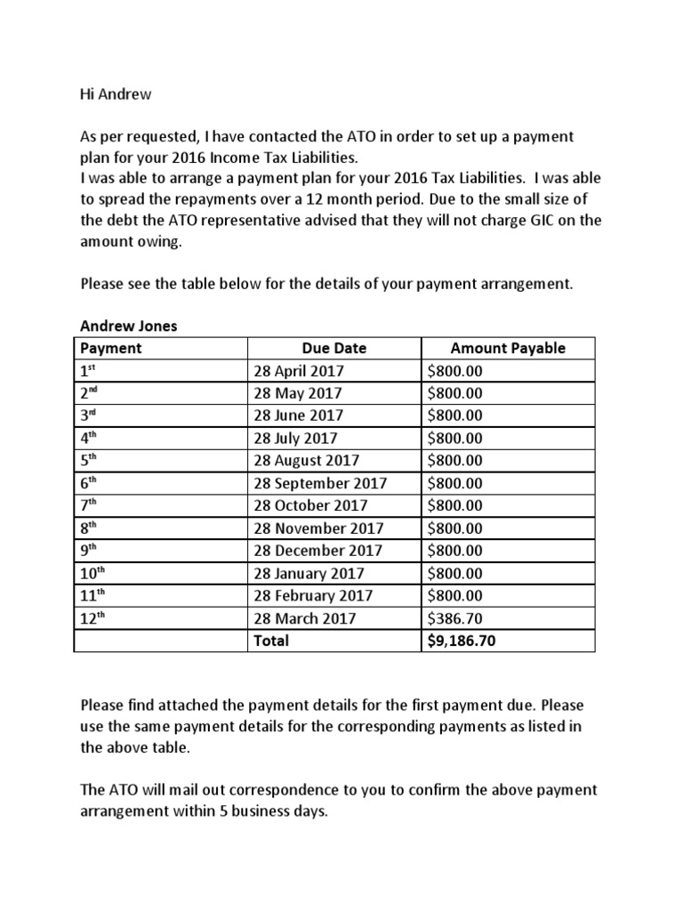 email correspondance- ato payment plan | Government Finances | Taxes
