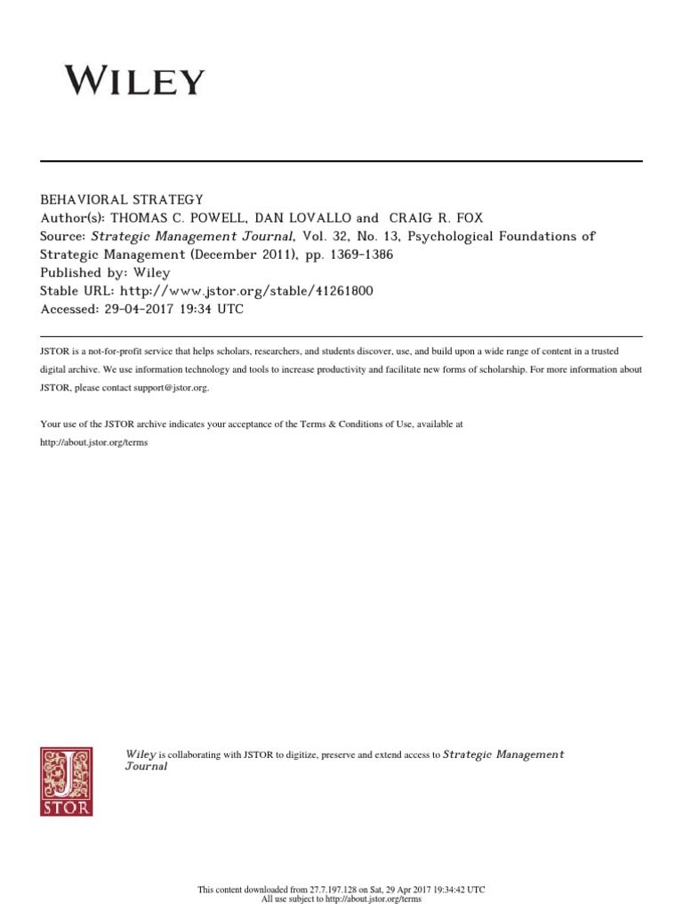 Behavioral Strategy | PDF | Strategic Management | Behavioral Economics