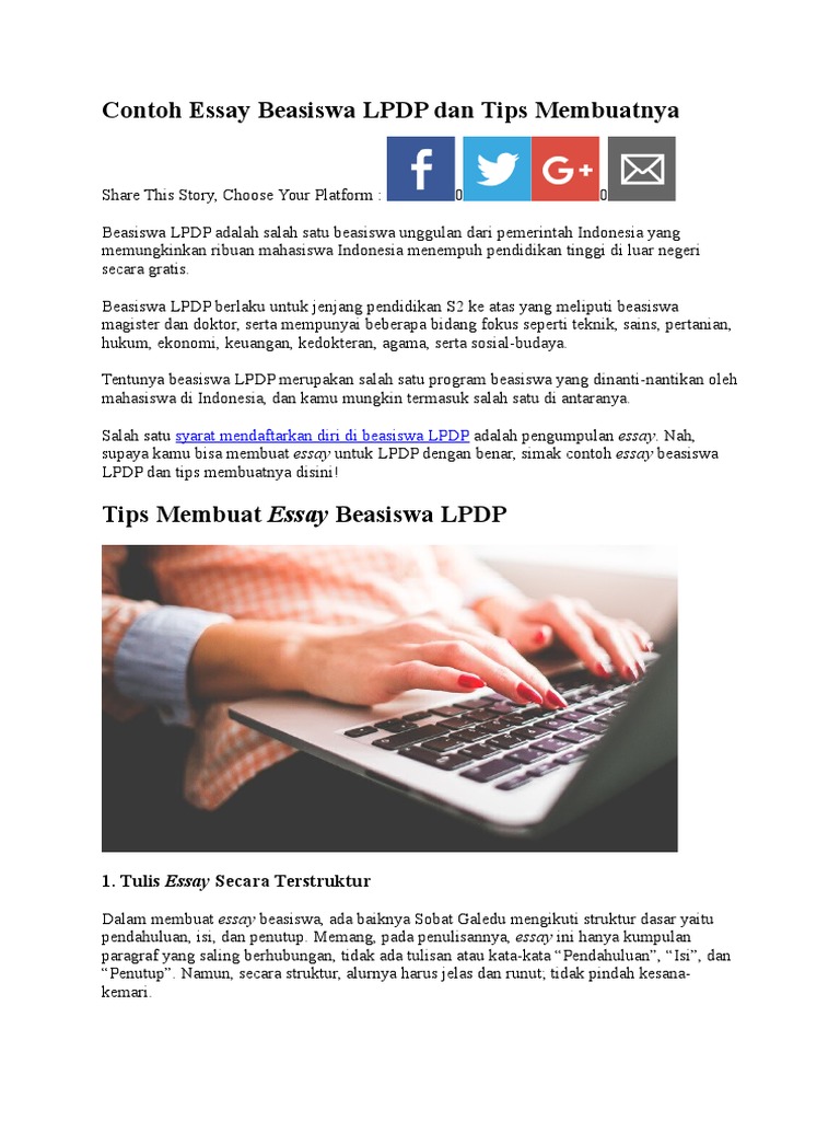 Contoh Essay Beasiswa LPDP Dan Tips Membuatnya | PDF