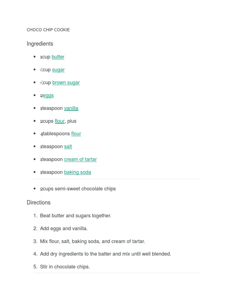 Classic Choco Chip Cookie Recipe | PDF