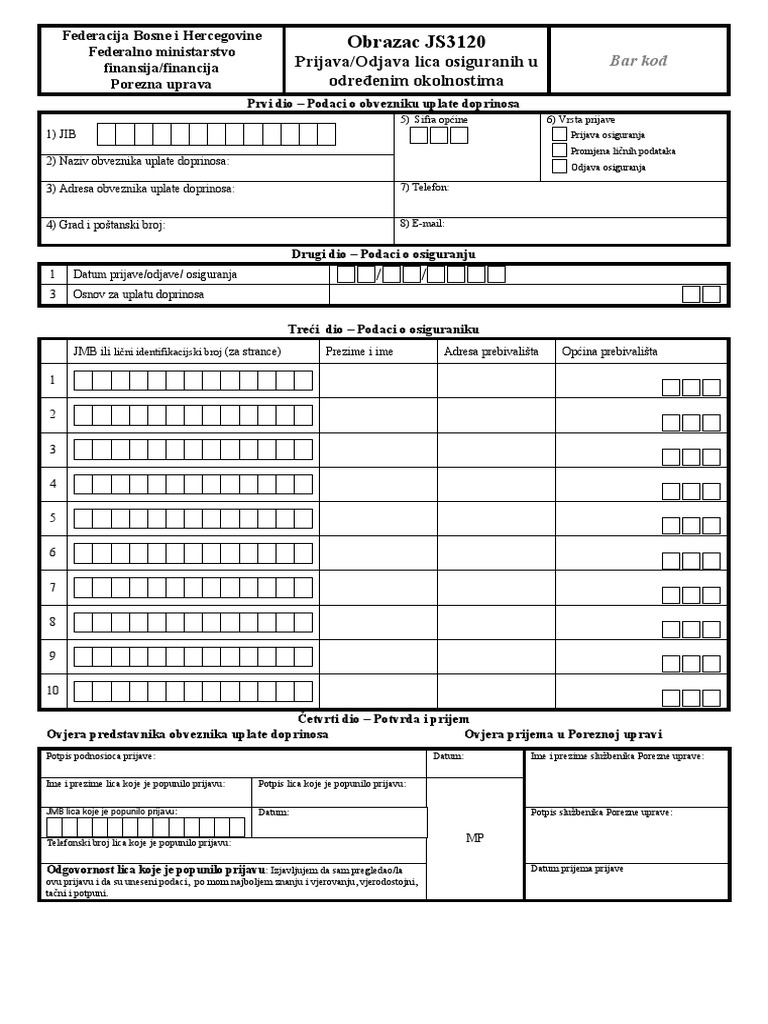 JS3120-Prijava Odjava Lica Osiguranih U Odredjenim Okolnostima | PDF