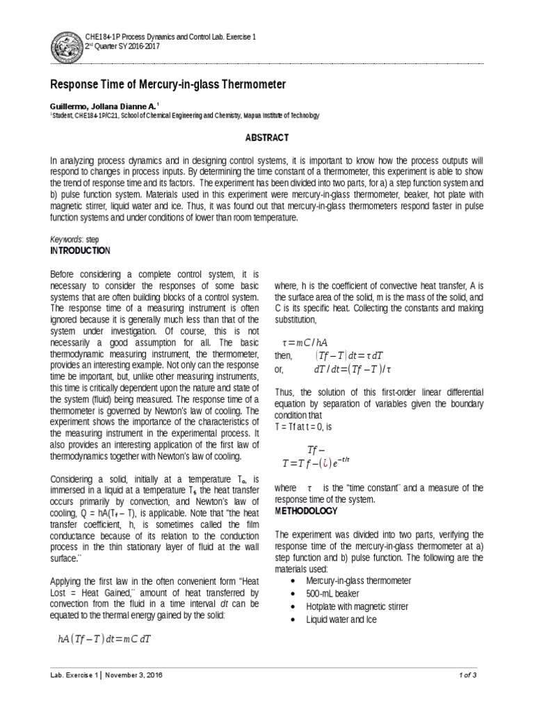 Lab Exer 1 | PDF | Thermal Conduction | Heat
