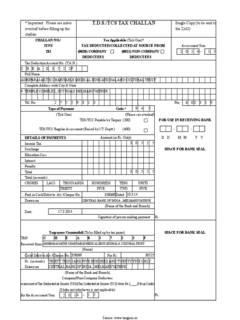 Tds Challan 281 Excel Format | Payments | Cheque
