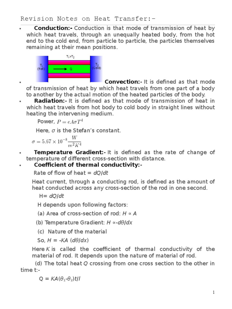 Revision Notes On Heat Transfer | PDF | Heat Transfer | Electrical ...