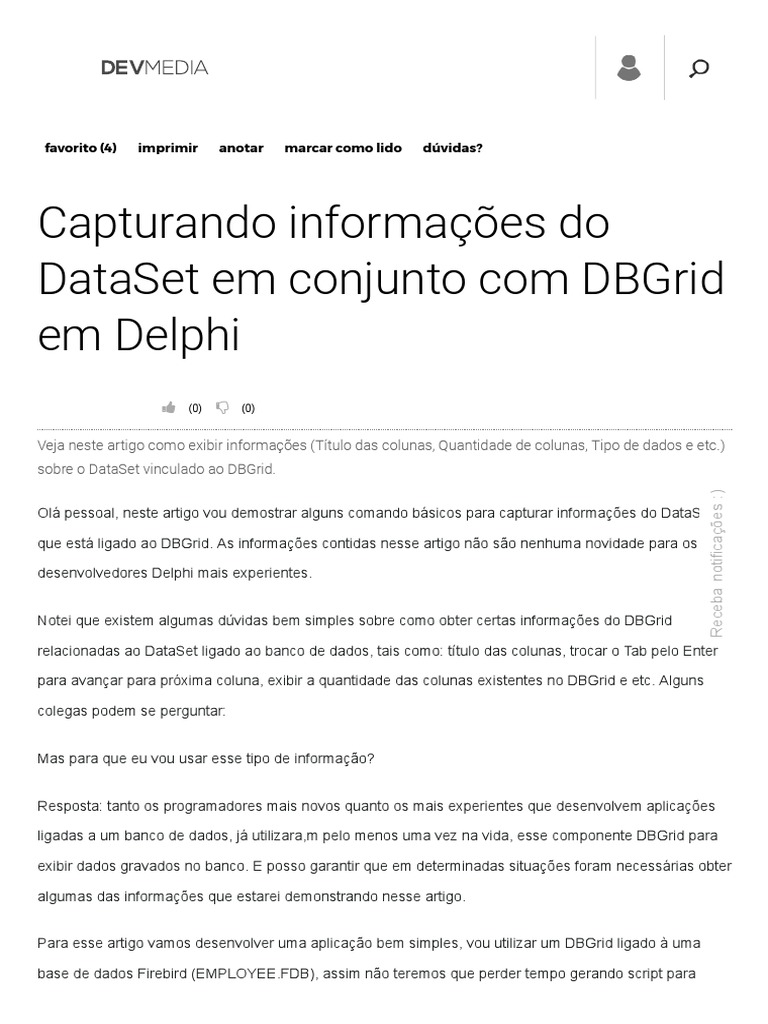 000 Capturando Informações Do Dataset Em Conjunto Com Dbgrid Em Delphi Pdf Pdf Informação