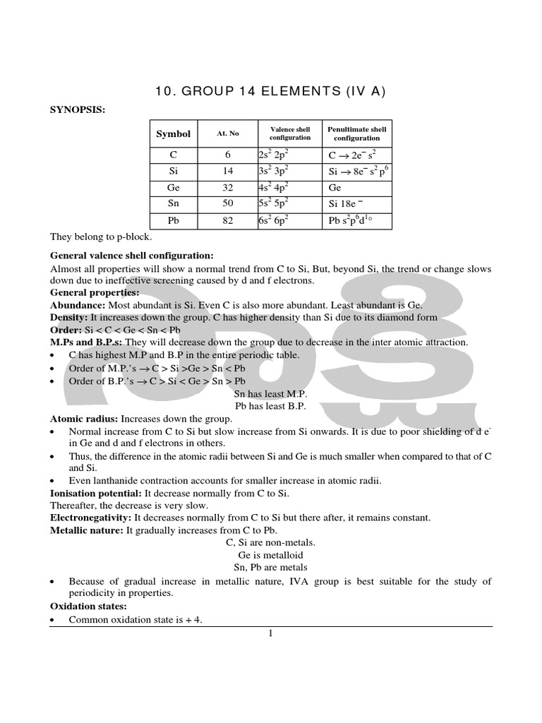 Group 14 Elements: Properties & Compounds | PDF | Silicon Dioxide | Silicon