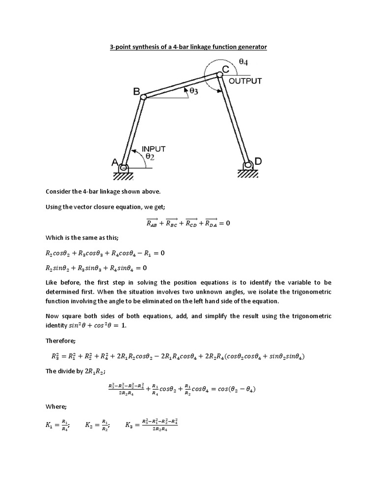 Freudenstein's Equation for 4-Bar Synthesis | PDF | Equations ...