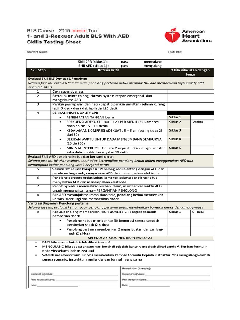 Skill BLS 2015 Checklist Indonesia PDF | PDF