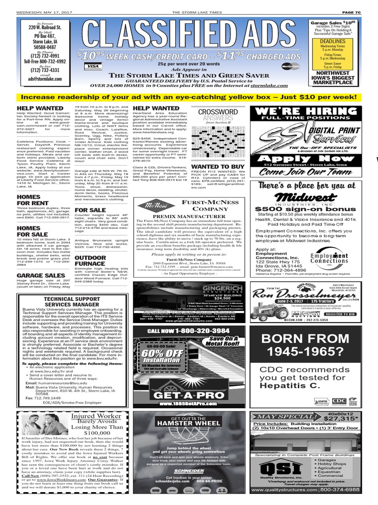 SL Times 5-17 Classifieds | PDF | Truck Driver | Payroll