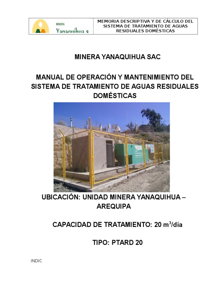 MANUAL DE OPERACIÓN Y MANTENIMIENTO DEL SISTEMA DE TRATAMIENTO DE AGUAS RESIDUALES DOMESTICAS ...