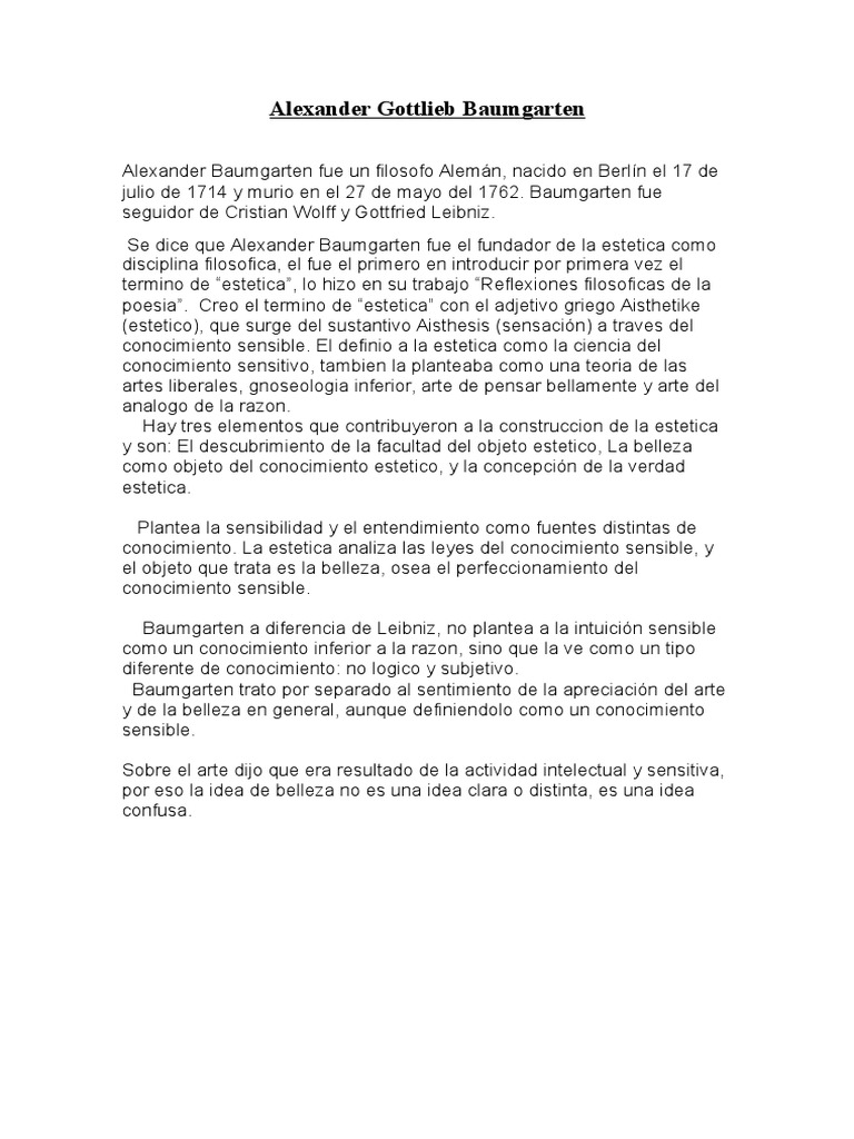 Alexander Baumgarten y la estética filosófica | PDF