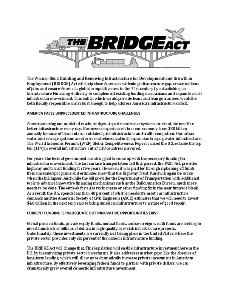 Bridge Act Summary - Final | PDF | Infrastructure | The United States