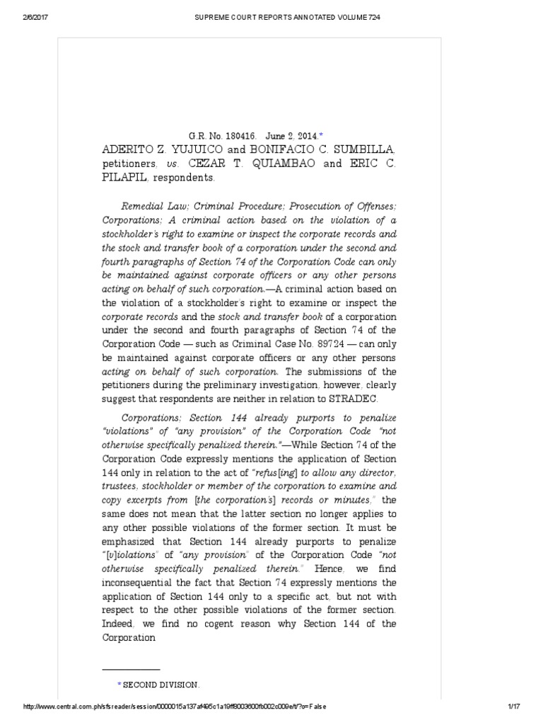 Yujuico vs. Quiambao | PDF | Board Of Directors | Corporations Yujuico vs. Quiambao | PDF | Board Of Directors | Corporations