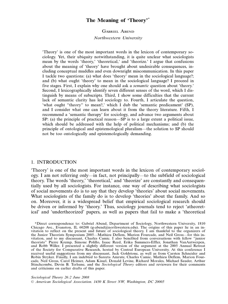 Abend - 2008 - The Meaning of Theory' | PDF | Theory | Sociology