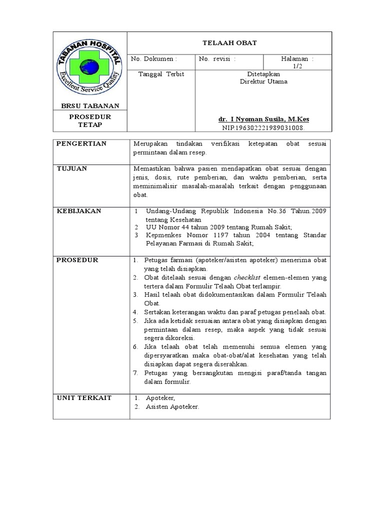 SOP Telaah Obat | PDF