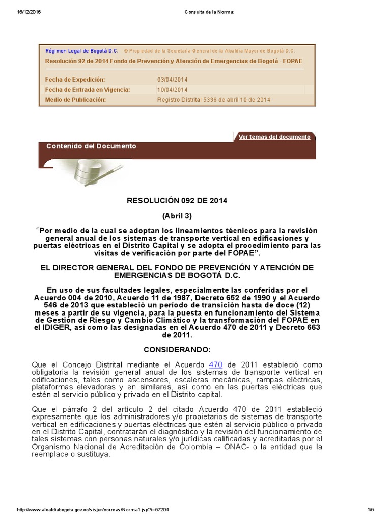 Resolucion 092 de 2014 Lineamientos Tecnicos para Revision de STV | PDF ...