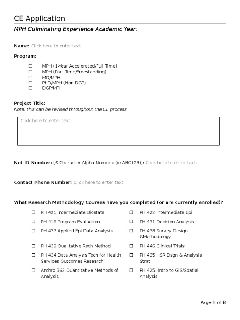 CE Application: MPH Culminating Experience Academic Year | PDF ...