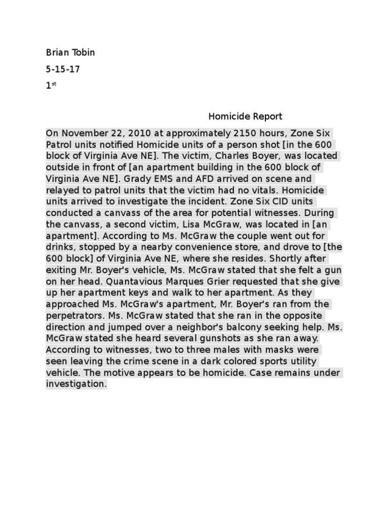 Homicide Narrative | PDF