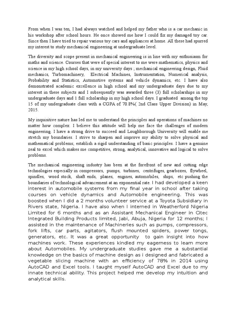 Statement of Purpose Automotive Systems Lougbourough | PDF