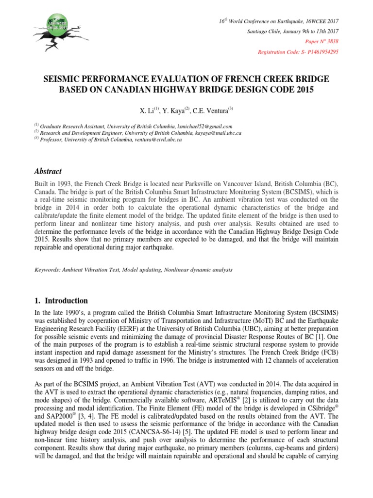 Seismic Performance Evaluation of French Creek Bridgbased On Canadian ...