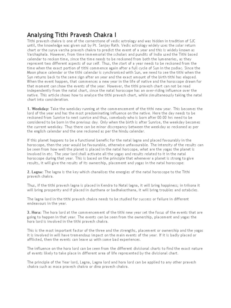 Tithi Pravesha Chart Analysis | PDF | Ancient Science | Esoteric Cosmology