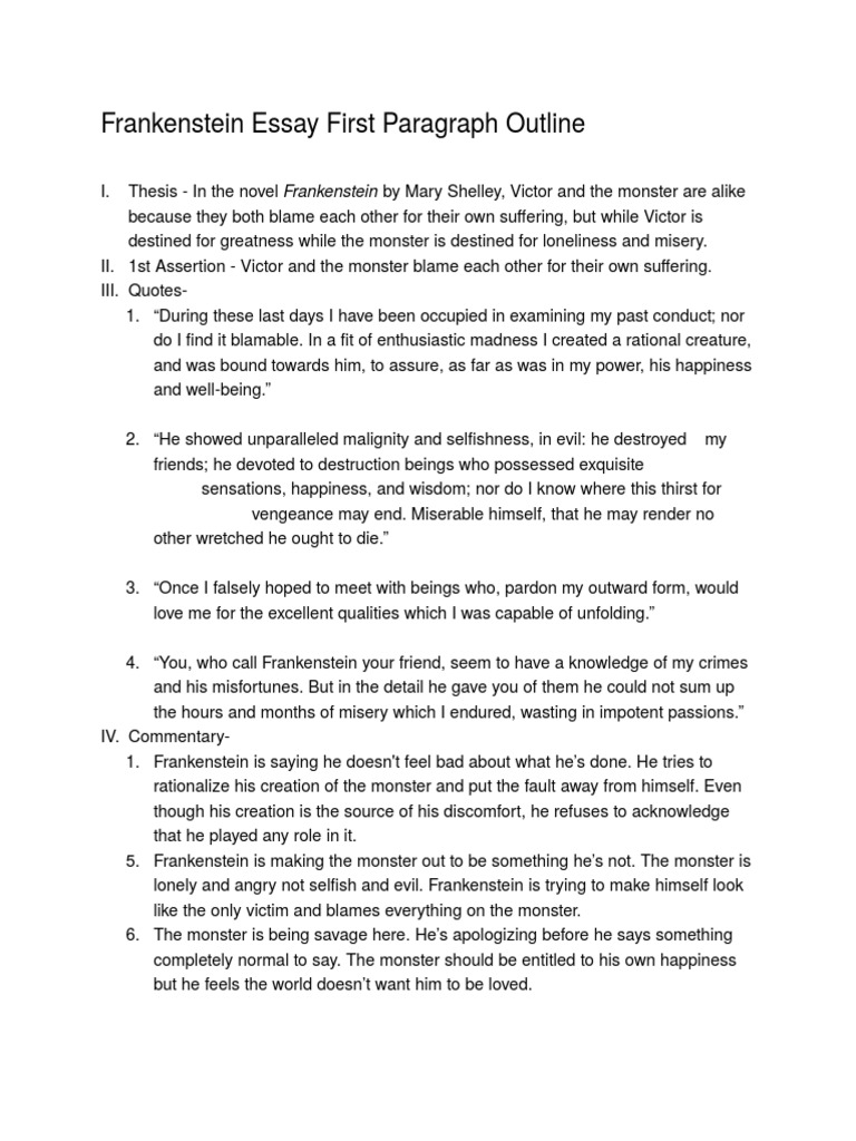 Frankenstein Essay Outline | PDF | Frankenstein
