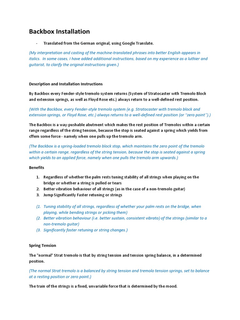 Backbox Installation: Description and Installation Instructions | PDF