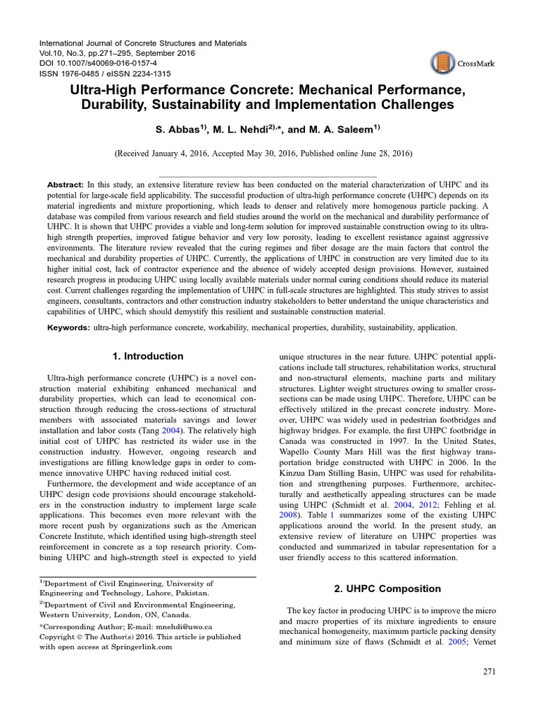 Ultra-High Performance Concrete: Mechanical Performance, Durability ...
