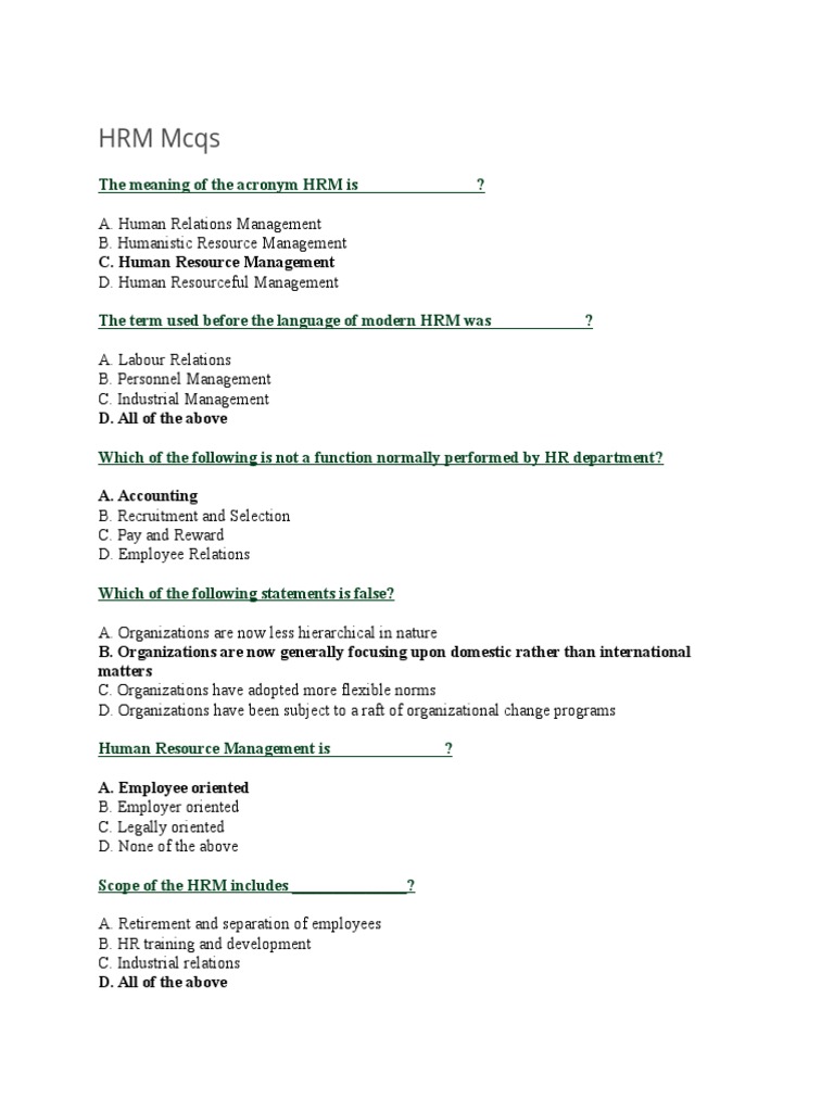 HRM Mcqs | PDF | Human Resource Management | Employment