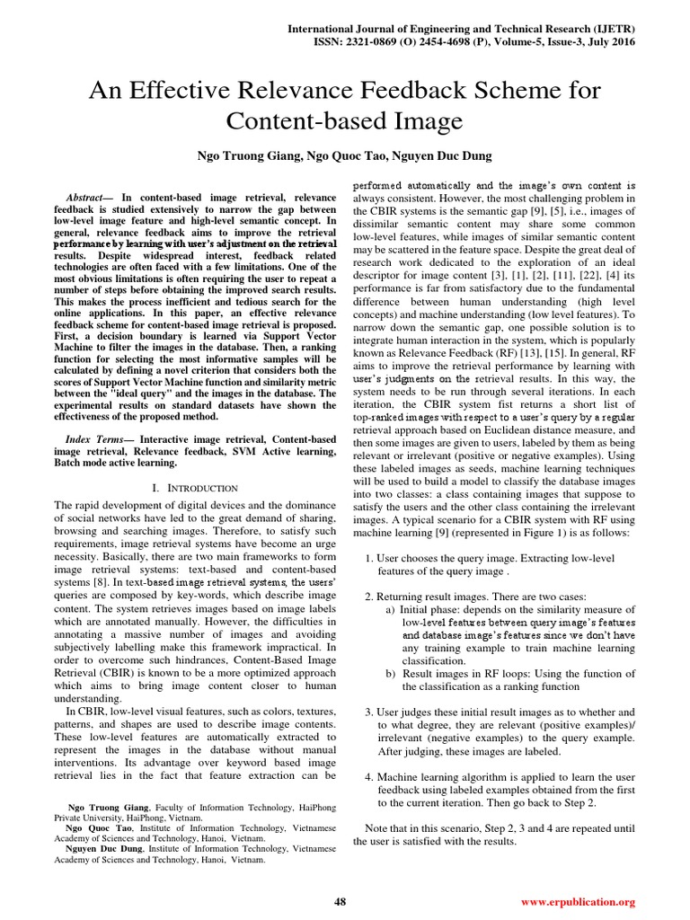 An Effective Relevance Feedback Scheme For Content-Based Image | PDF | Support Vector Machine ...