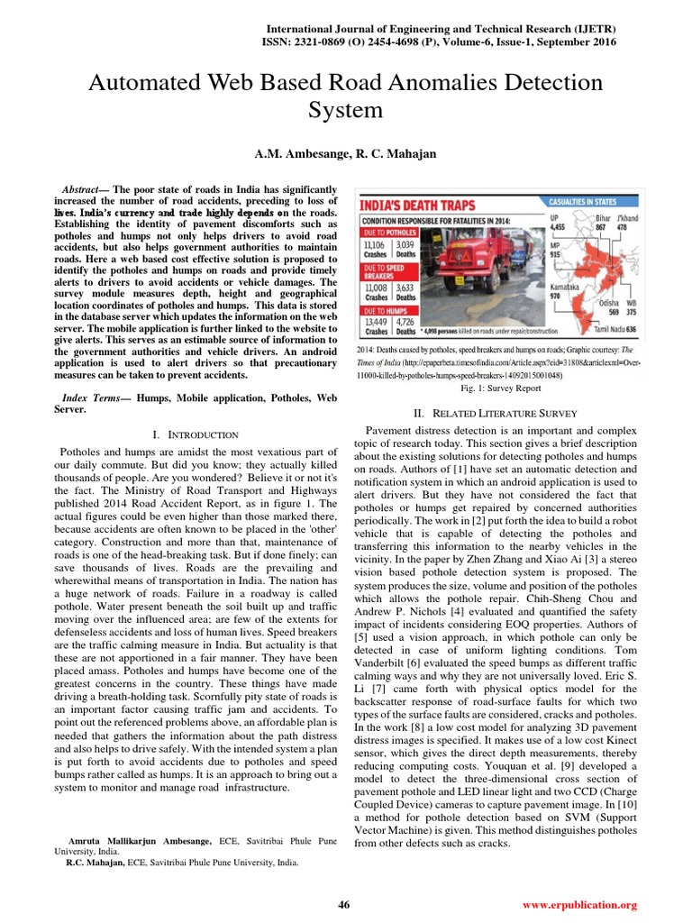 Automated Web Based Road Anomalies Detection System: A.M. Ambesange, R. C. Mahajan | PDF | Web ...
