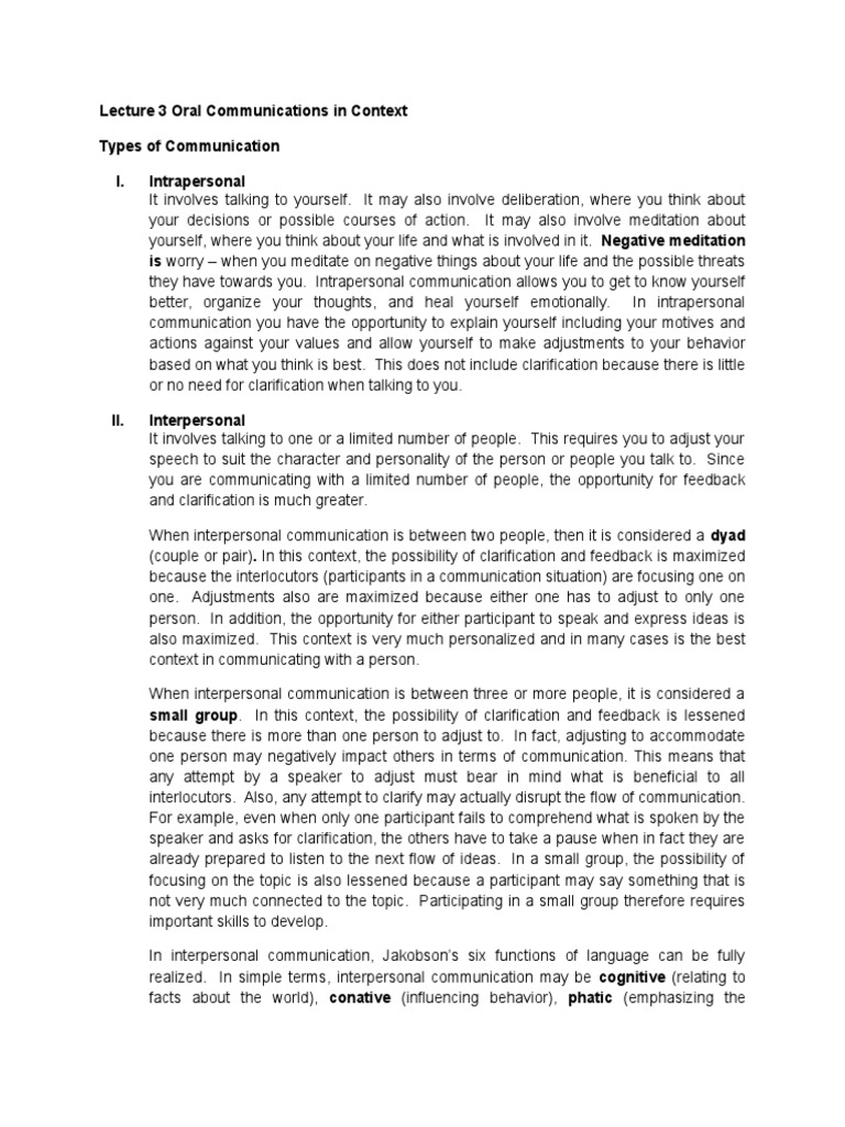 Lecture 3 Oral Communication in Context | PDF | Nonverbal Communication ...