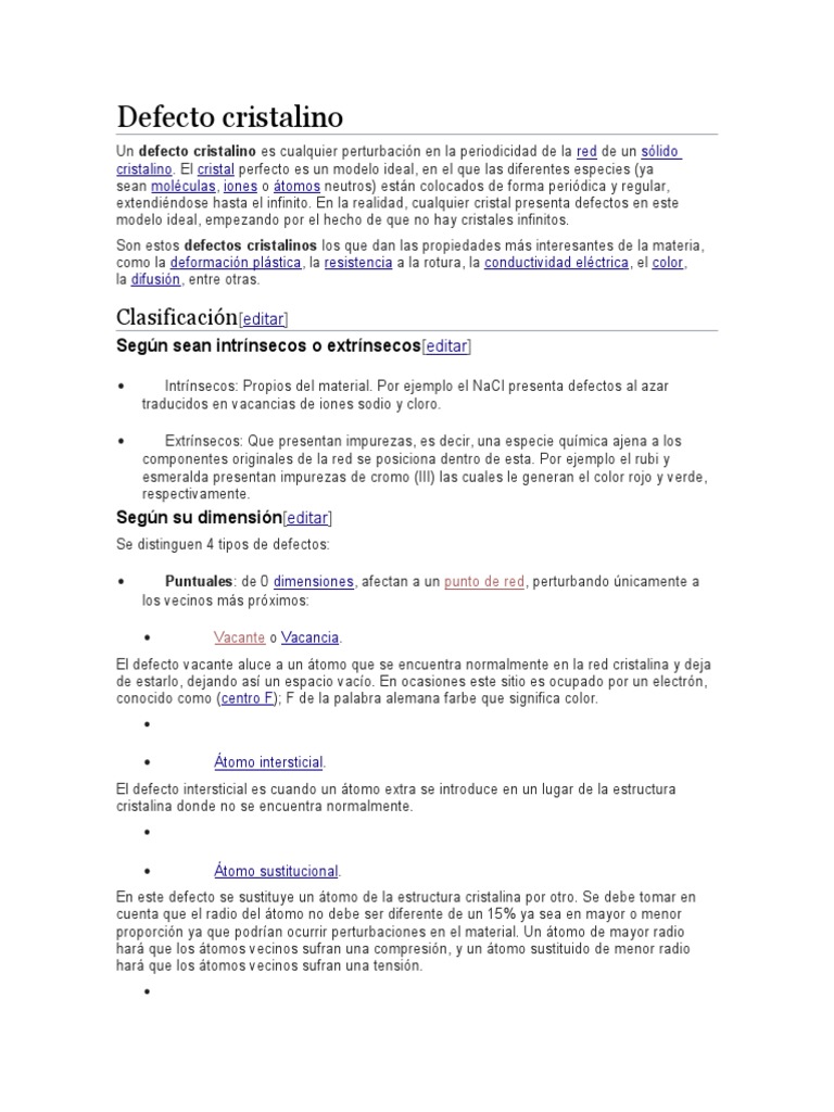 Defecto Cristalino Puntual Lineal y Volumetrico | PDF | Dislocación ...