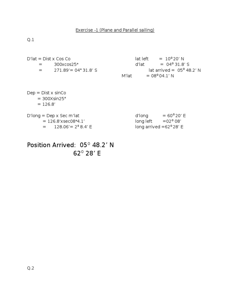 Exercise - Plane and Parallel Sailing Problems | PDF | Geography ...