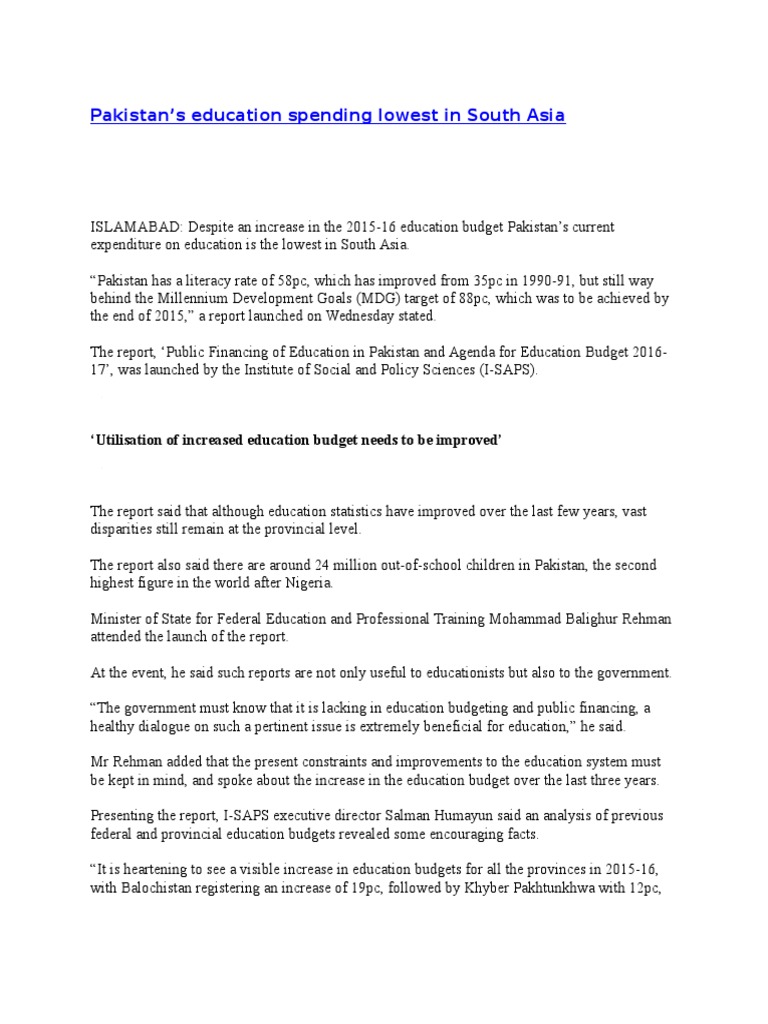 Pakistan | PDF | Pakistan | Literacy