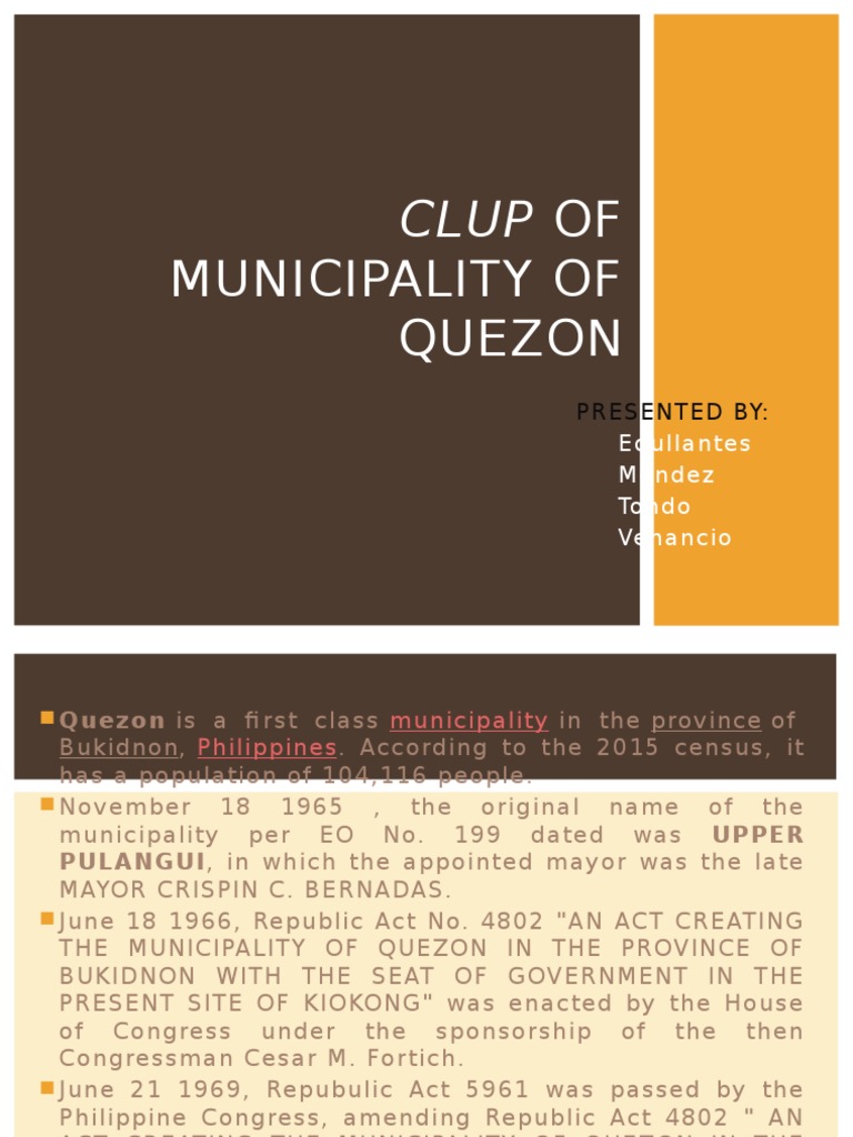 CLUP Overview: Municipality of Quezon | PDF | Earth Sciences | Physical ...