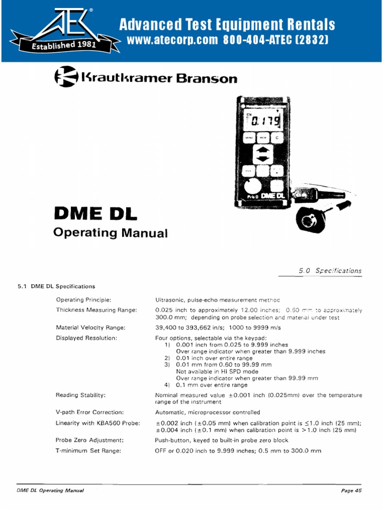 Krautkramer DME DL - Specs PDF | PDF | Applied And Interdisciplinary ...